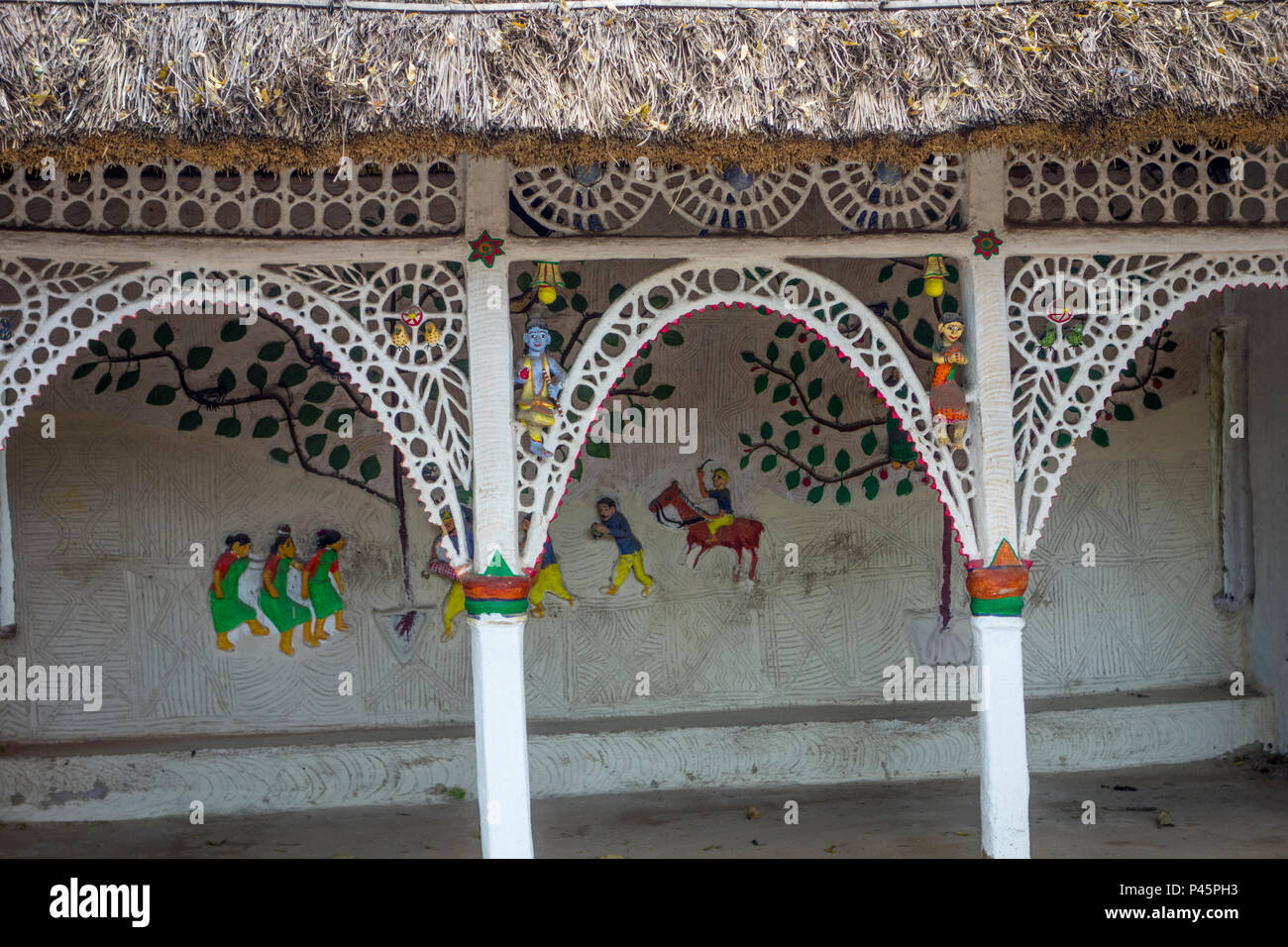 Detail of exhibit of a Rajwar hut from Chhattisgarh in the National ...