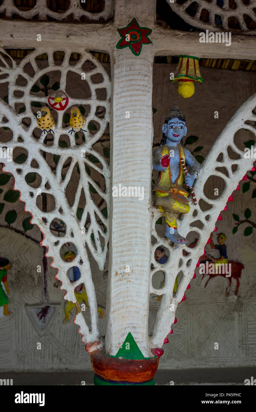 Detail of exhibit of a Rajwar hut from Chhattisgarh in the National ...