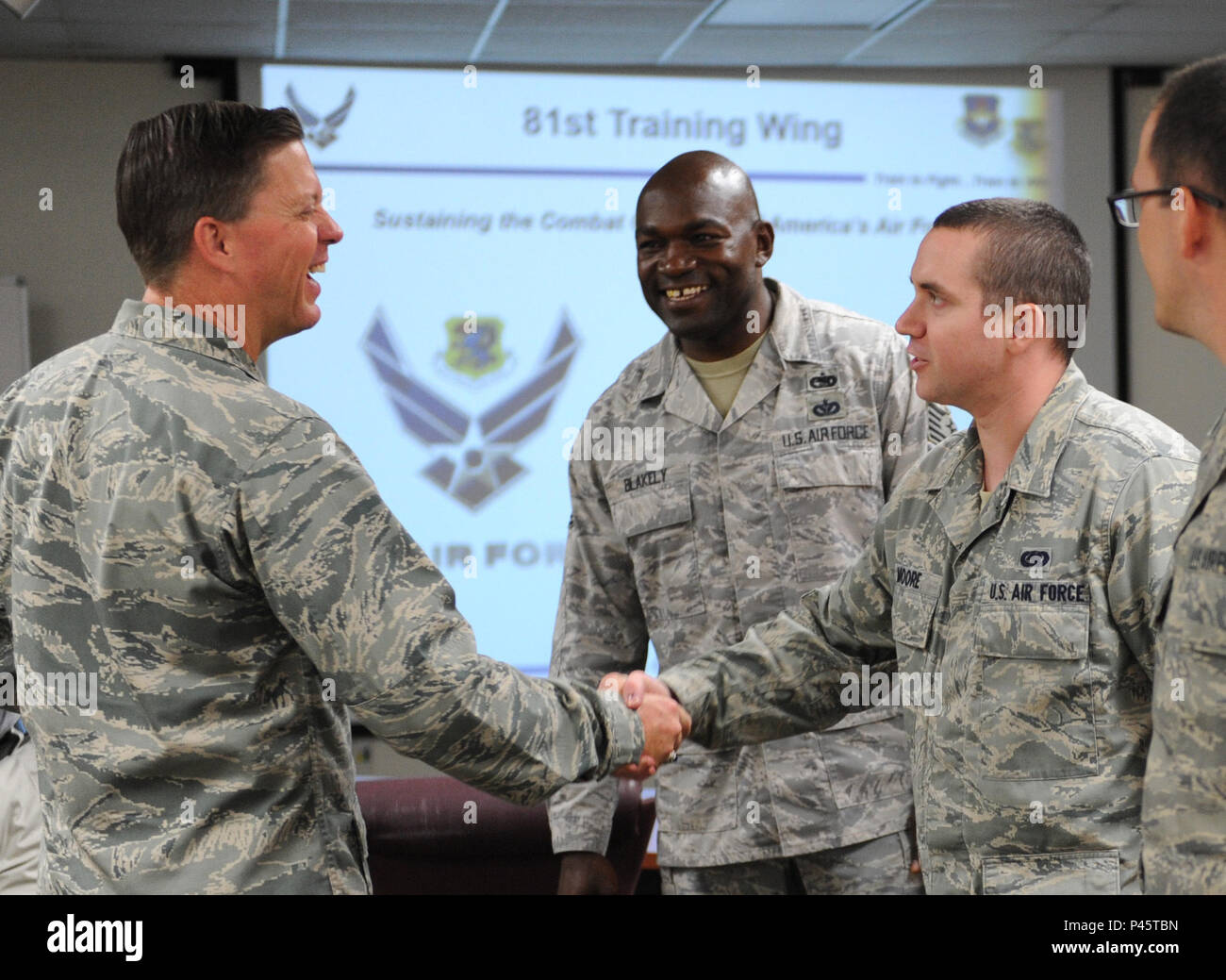Col. C. Mike Smith, 81st Training Wing vice commander, is introduced to ...