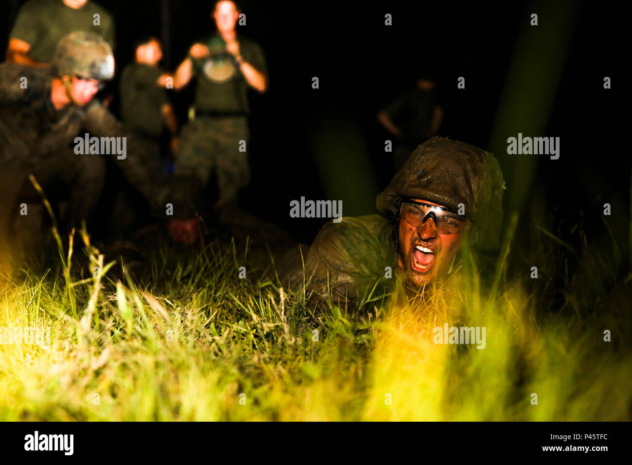 A Marine with 2nd Combat Engineer Battalion yells out orders to his ...