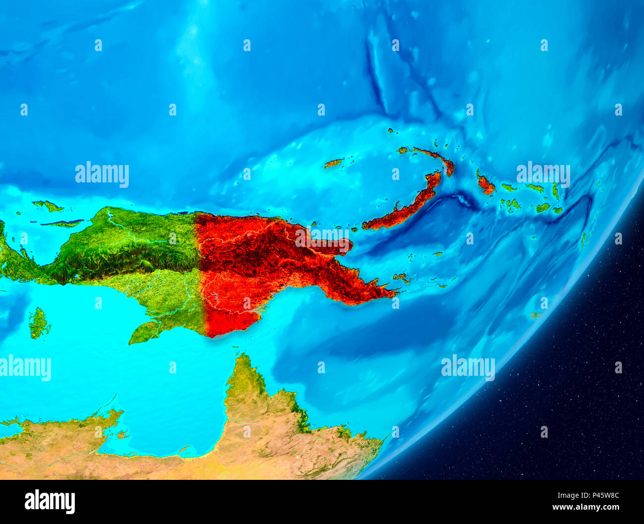 Map of Papua New Guinea as seen from space on planet Earth. 3D ...
