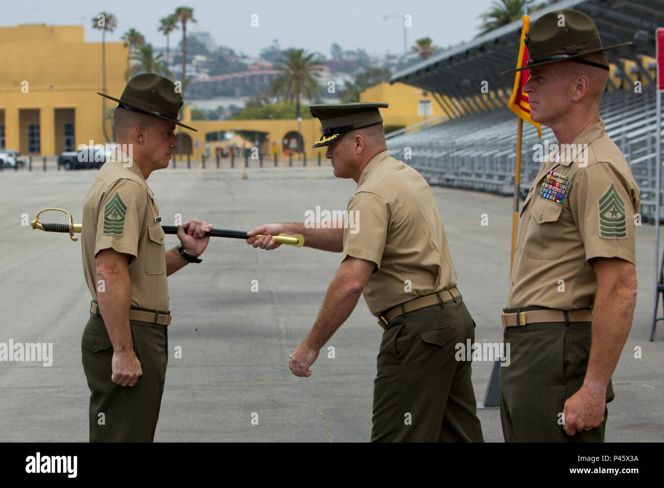 U.S. Marine Corps Col. Daren J. Erickson, center, commanding officer of ...
