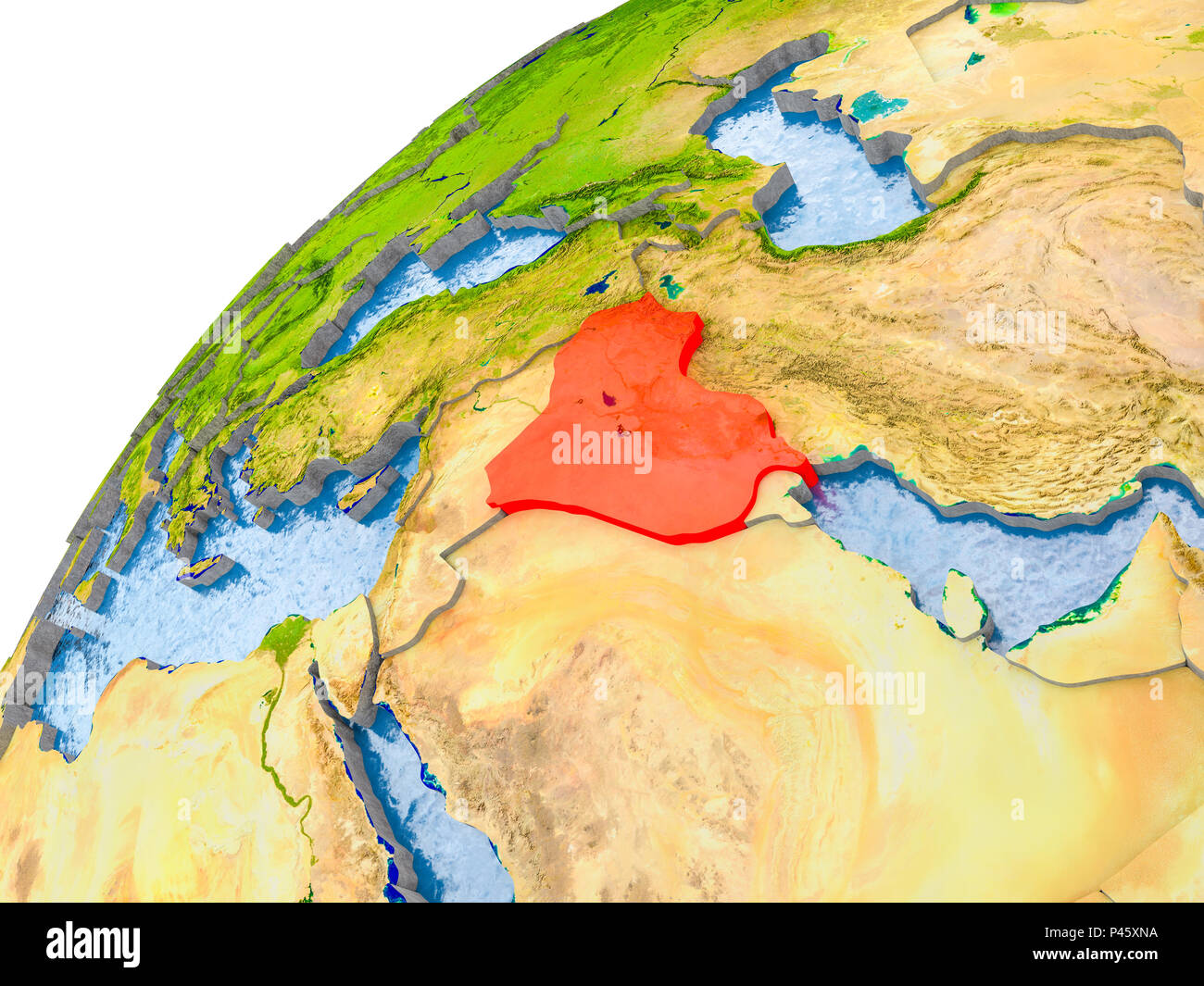 Iraq on simple globe with visible country borders and realistic water ...