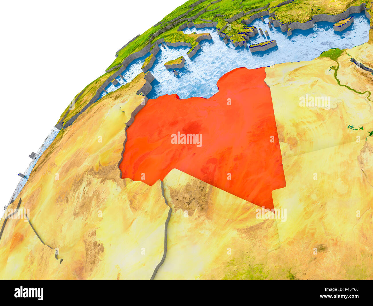 Libya on simple globe with visible country borders and realistic water ...
