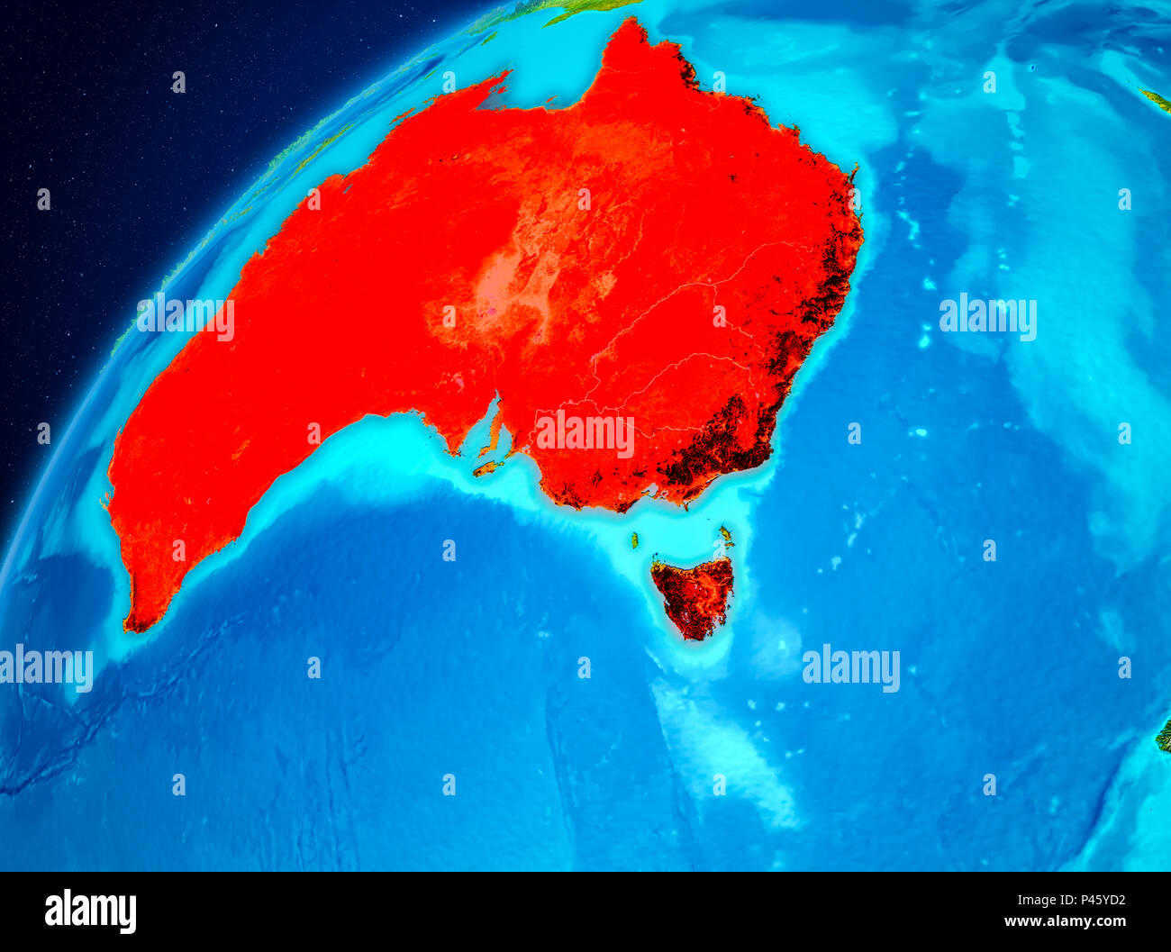 Orbit view of Australia highlighted in red on planet Earth. 3D ...