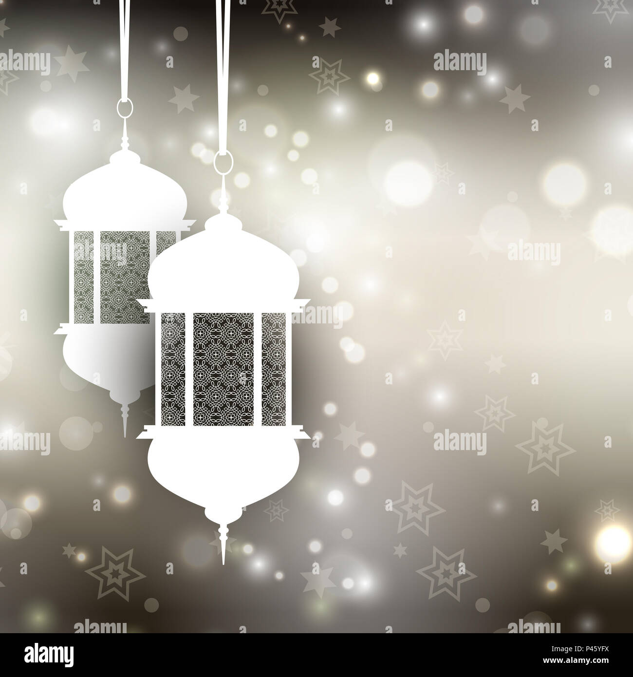 Decorative Ramadan background with lanterns on bokeh lights background ...