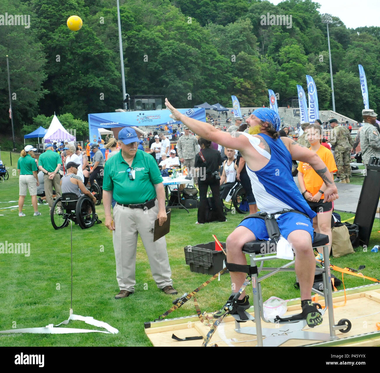 Air Force Veteran Tech Sgt. Cory Anderson competes in the seated shot ...