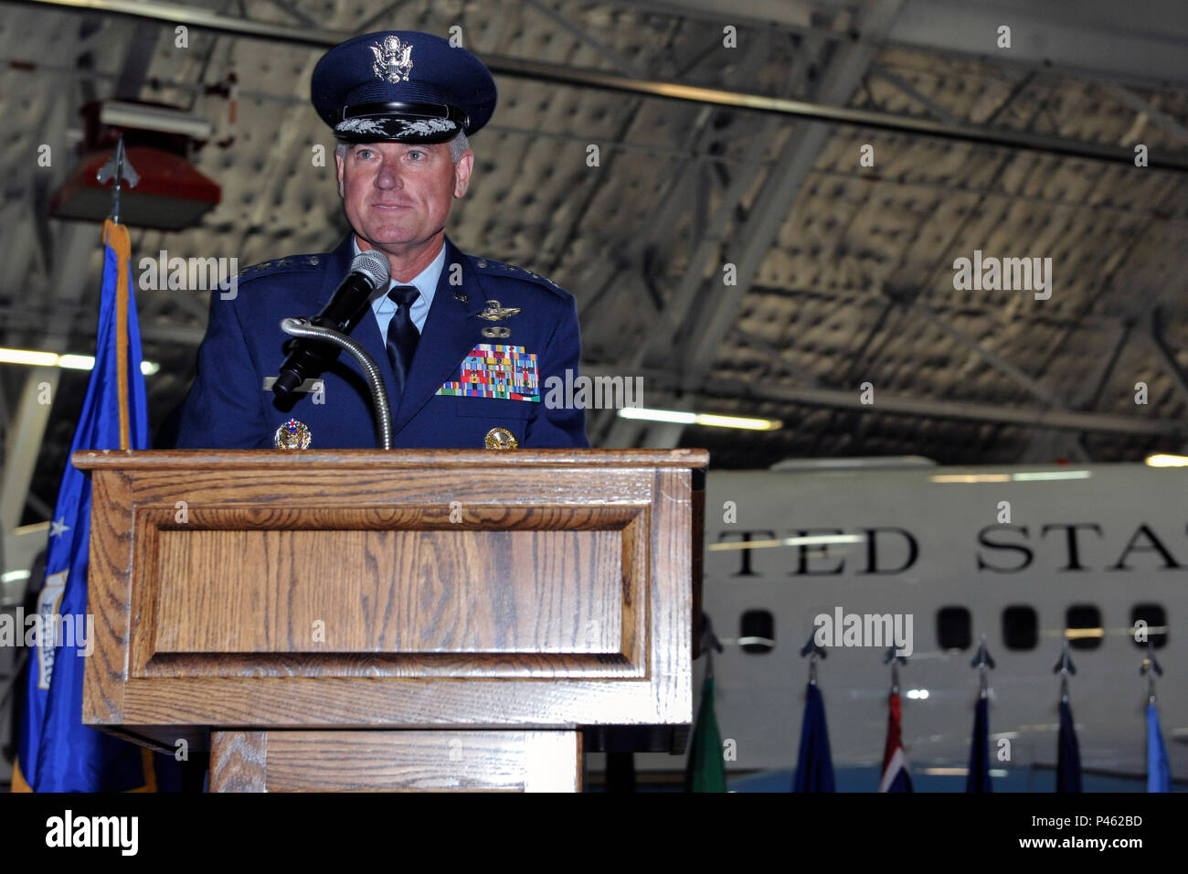 Lt. Gen. Samuel D. Cox, 18th Air Force commander, officiates a change ...