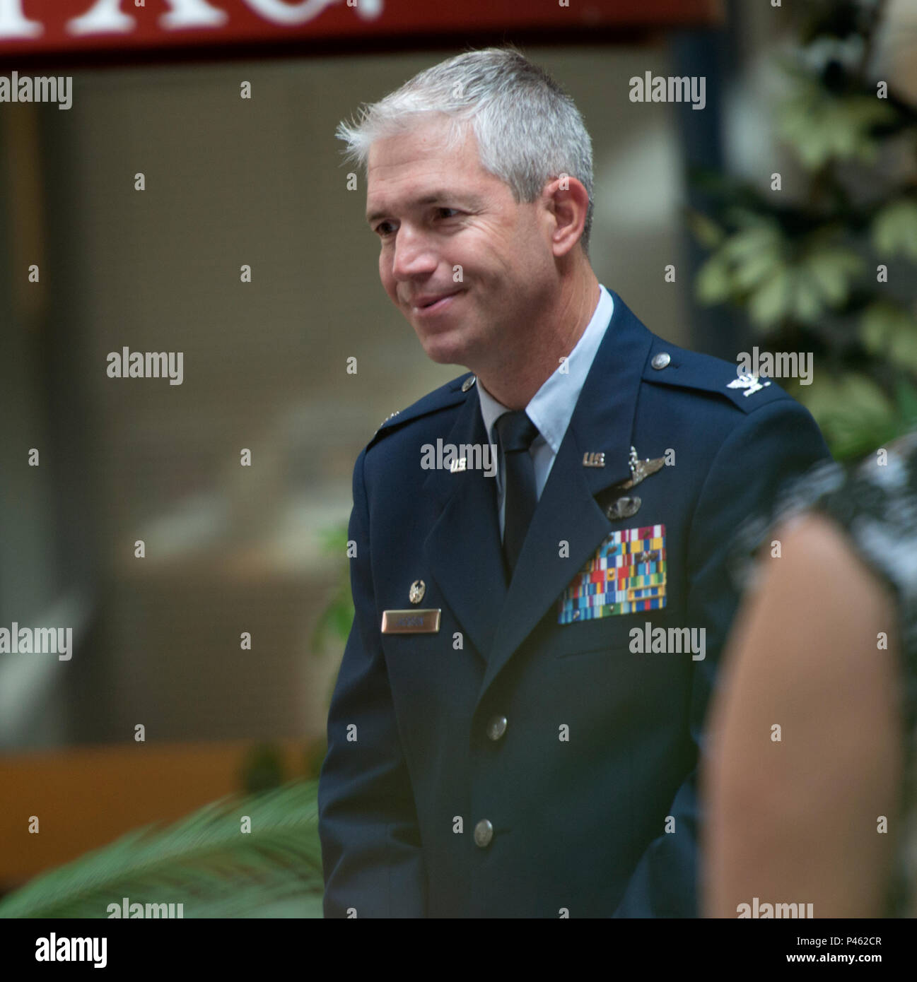 Colonel Joel Jackson, commander, 60th Air Mobility Wing attends a ...