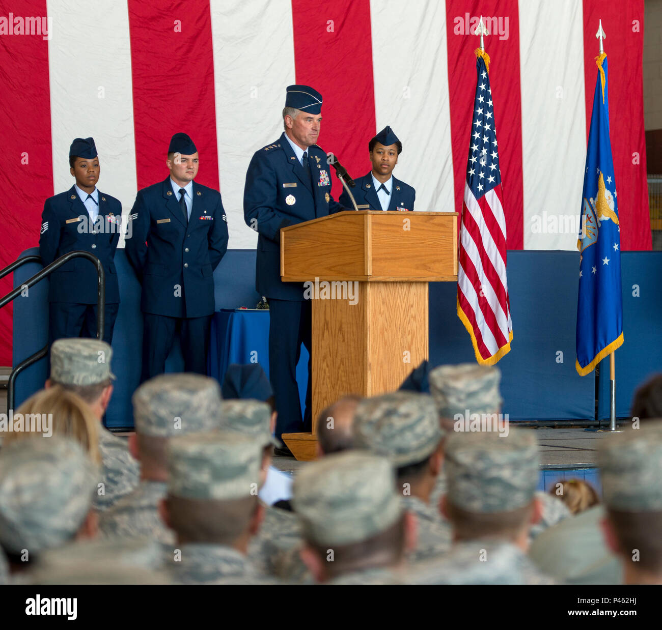 Lt. Gen. Samuel D. Cox, Commander, 18th Air Force, addresses the ...