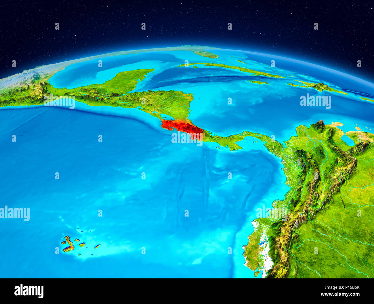 Satellite view of Costa Rica highlighted in red on planet Earth. 3D ...
