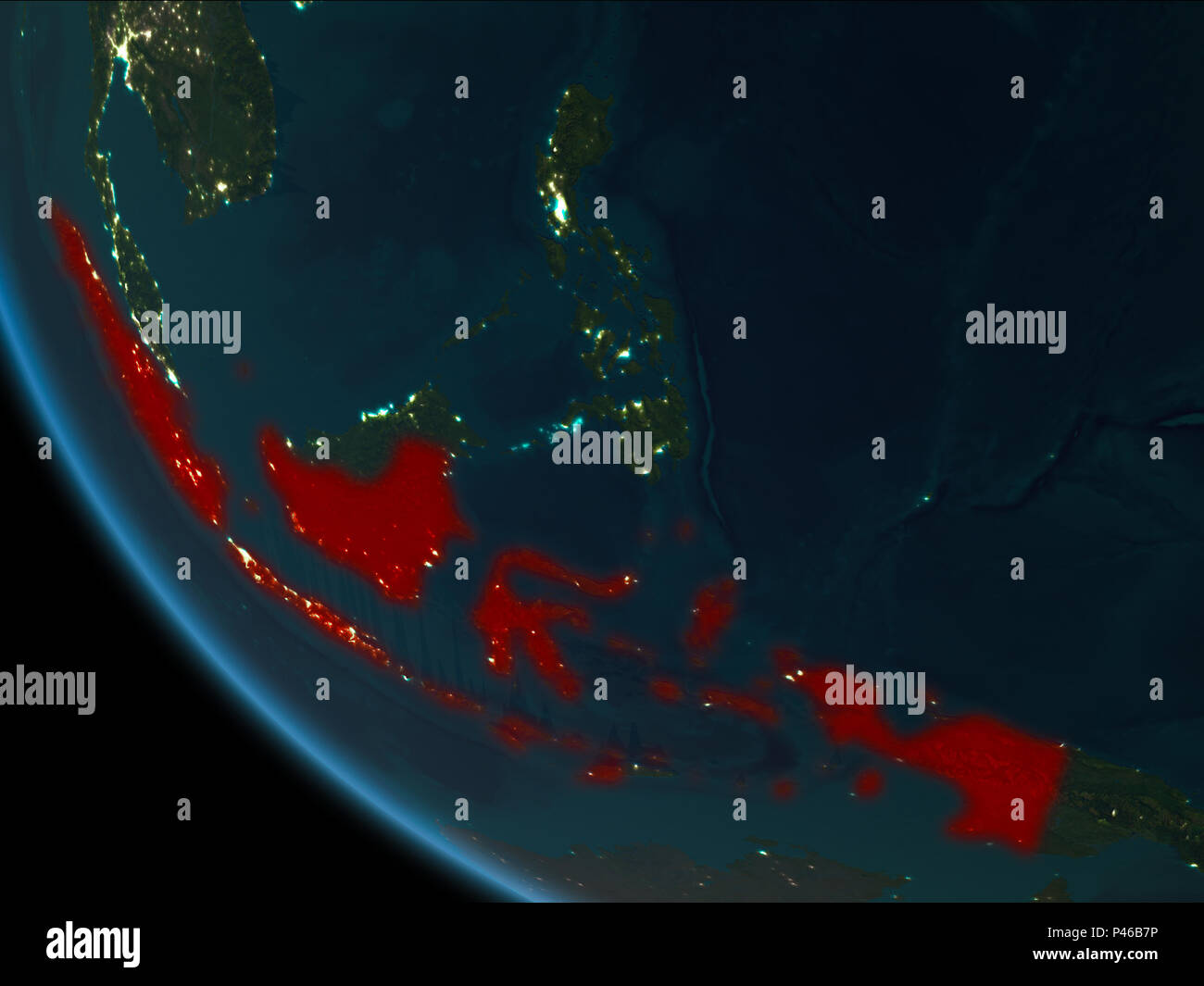 Indonesia from orbit of planet Earth at night with highly detailed ...