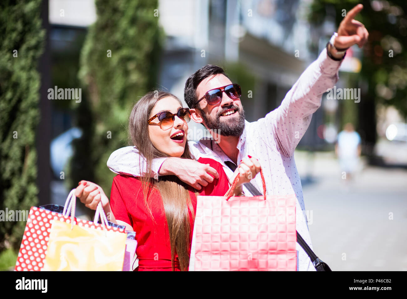 Shopping in the down town.Romantic couple having fun on the Macedonian ...