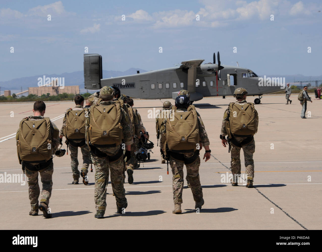U.S. Airmen prepare to board a C-23 Sherpa during the Military Freefall ...