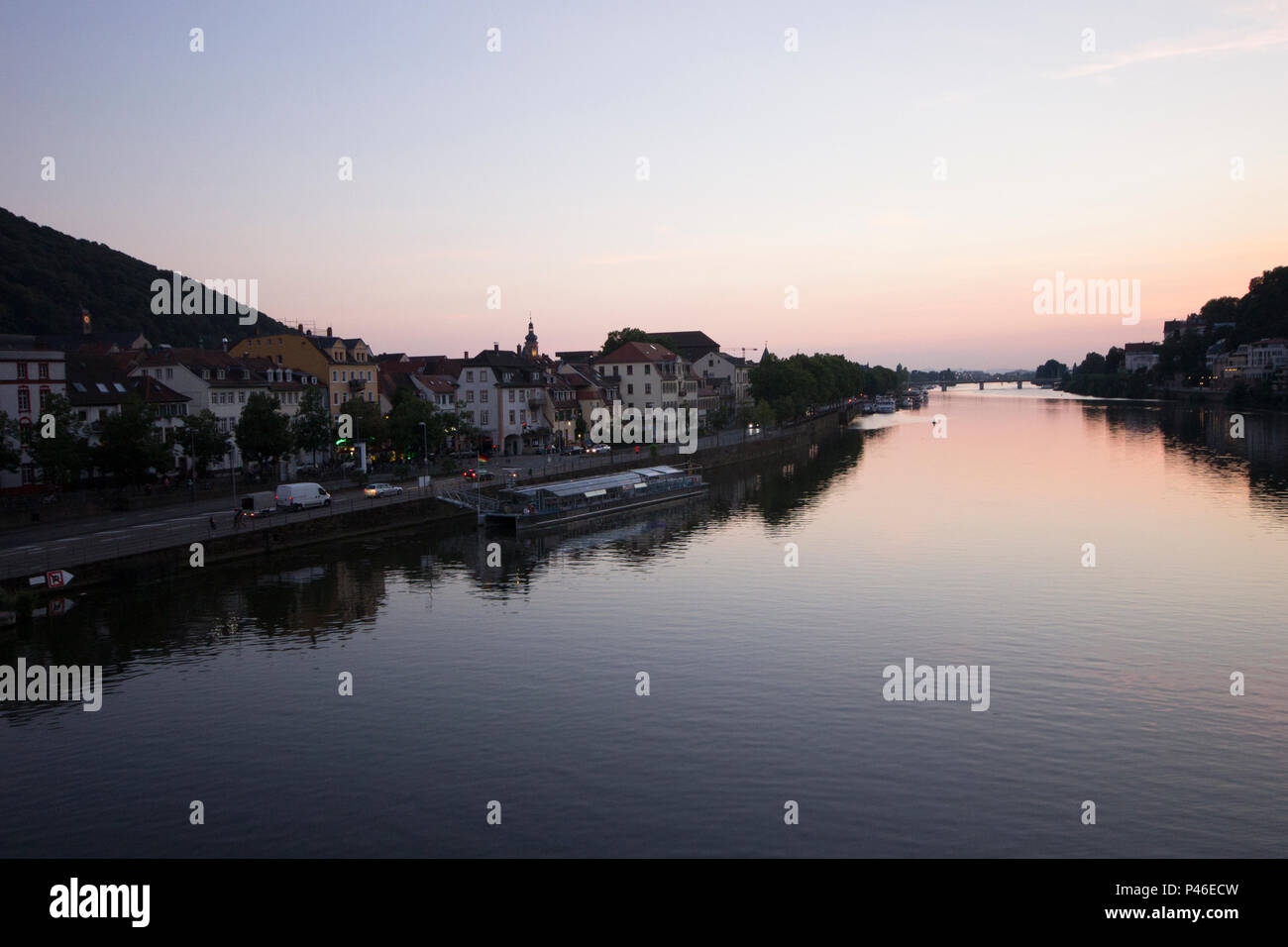 Heidelberg, Germany. The river Neckar, a major right tributary of the ...