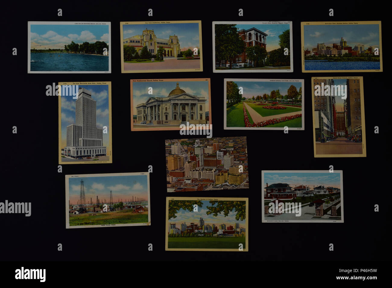 Photograph of twelve 1930's/1940's American colour postcards depicting ...