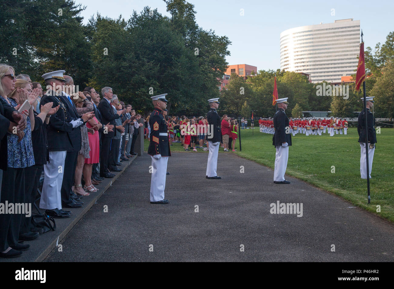 U.S. Marines with Marine Barracks Washington perform during a sunset ...