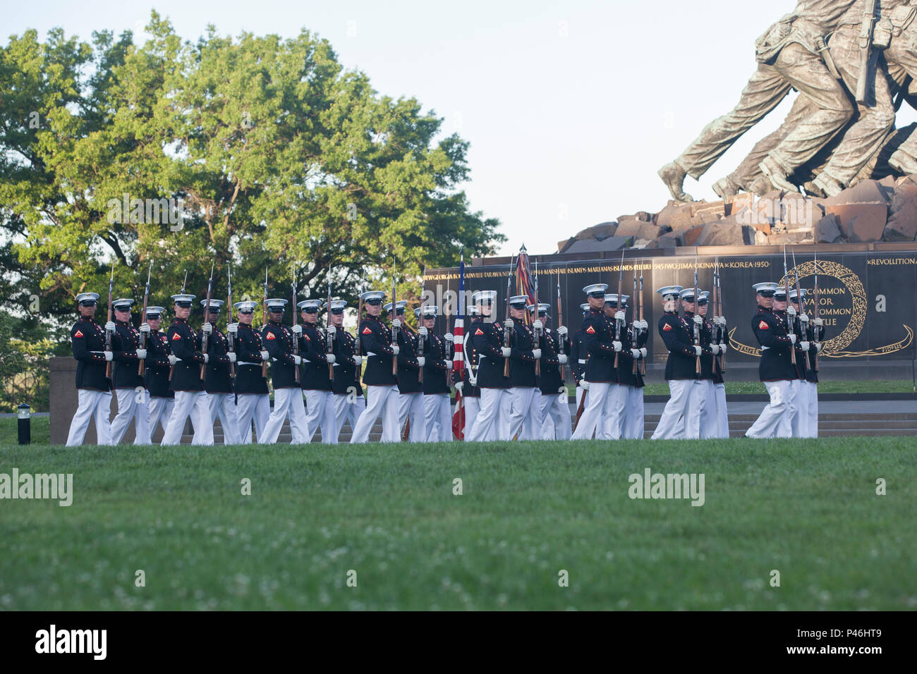 U.S. Marines with Marine Barracks Washington perform during a sunset ...