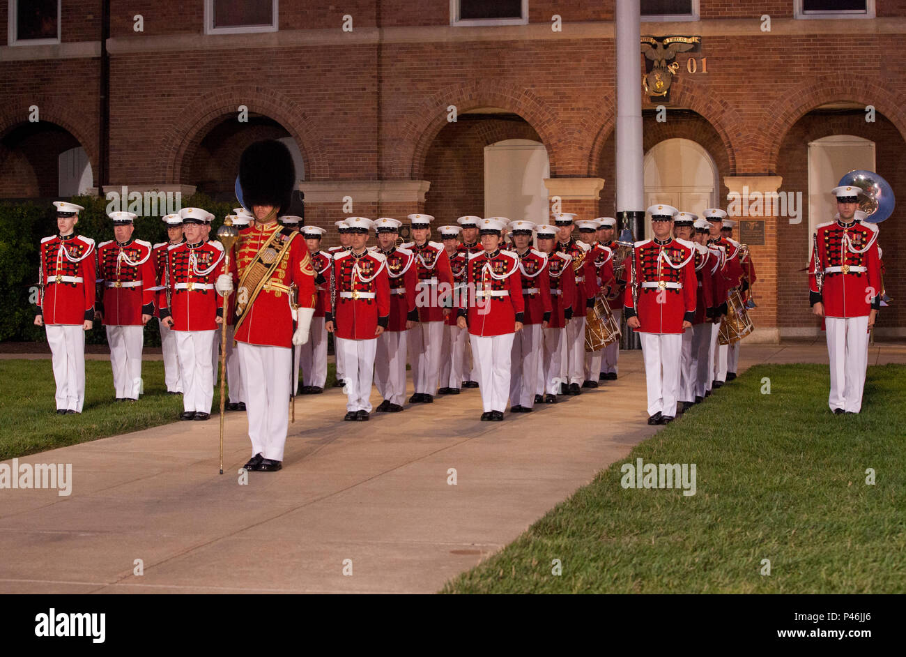 The Marine Corps Band performs during an evening parade at Marine ...