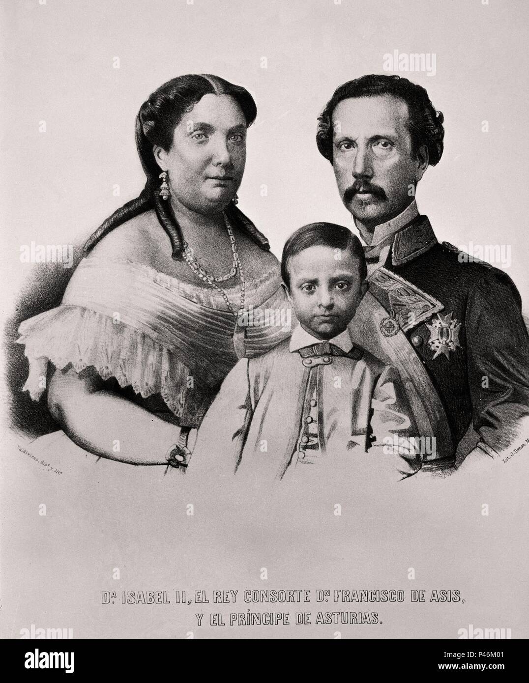 ISABEL II JUNTO A SU ESPOSO FRANCISCO DE ASIS Y ALFONSO XII PRINCIPE ...