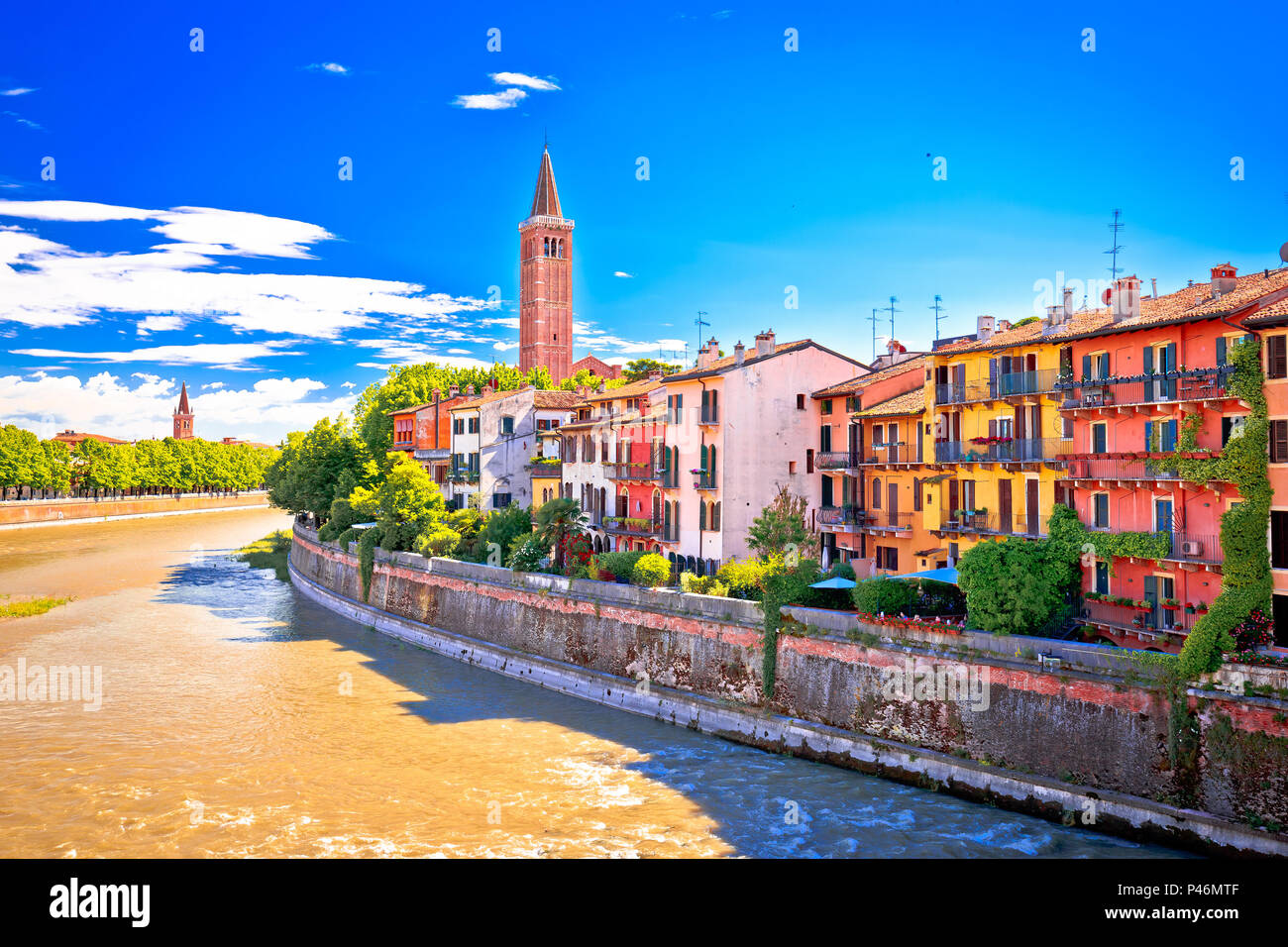 City of Verona Adige riverfront view, colorful architecture of tourist ...