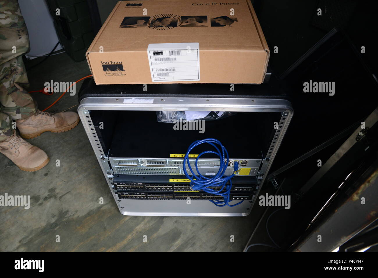 Close view of an internet router installed by U.S. Army, Cpt. Phillip R ...