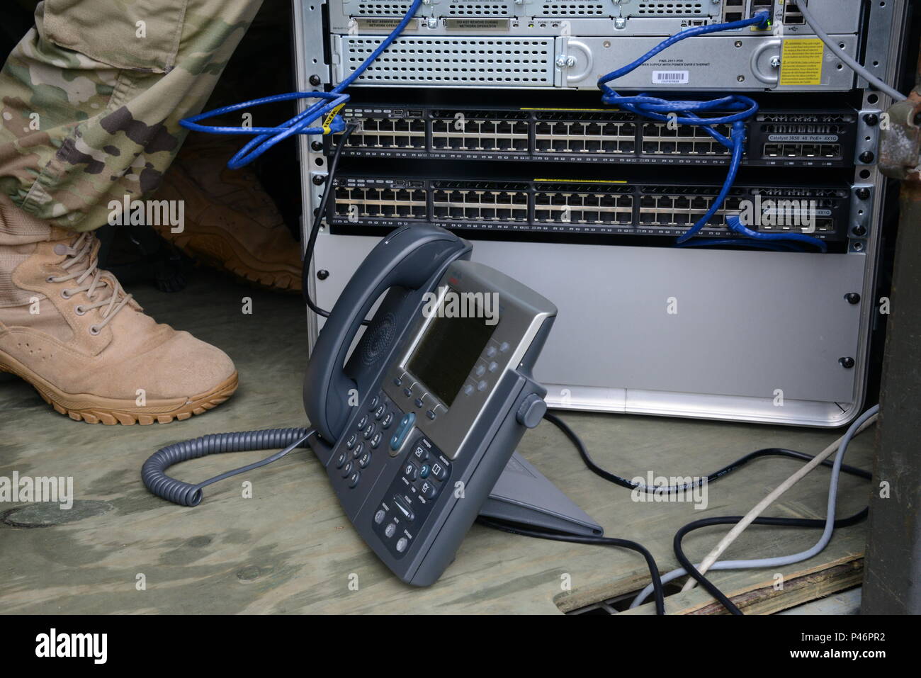 Close view of an IP telephone installed by U.S. Army, Cpt. Phillip R ...