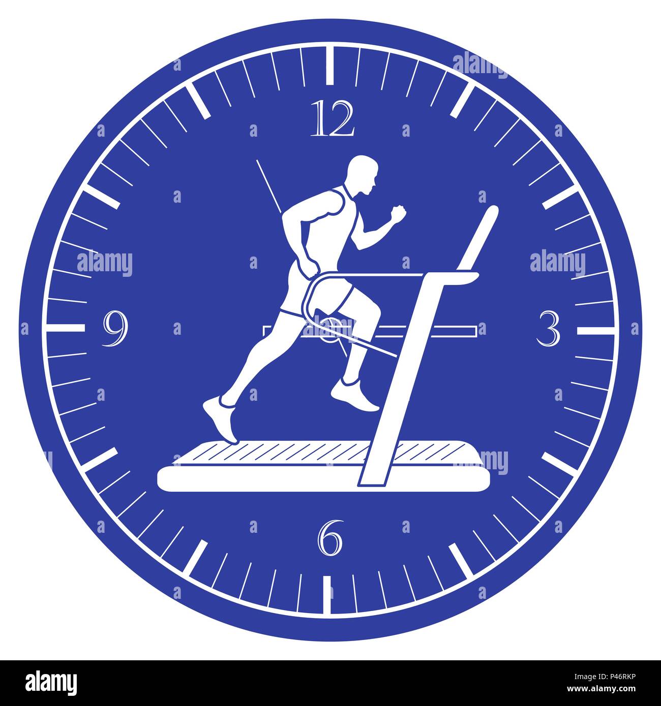 Man jogging on a treadmill and clock. Healthy lifestyle and physical ...