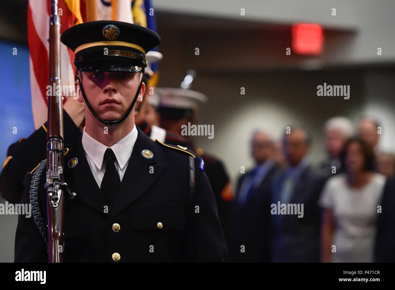 A joint color guard present the colors during the 4th Estate ...