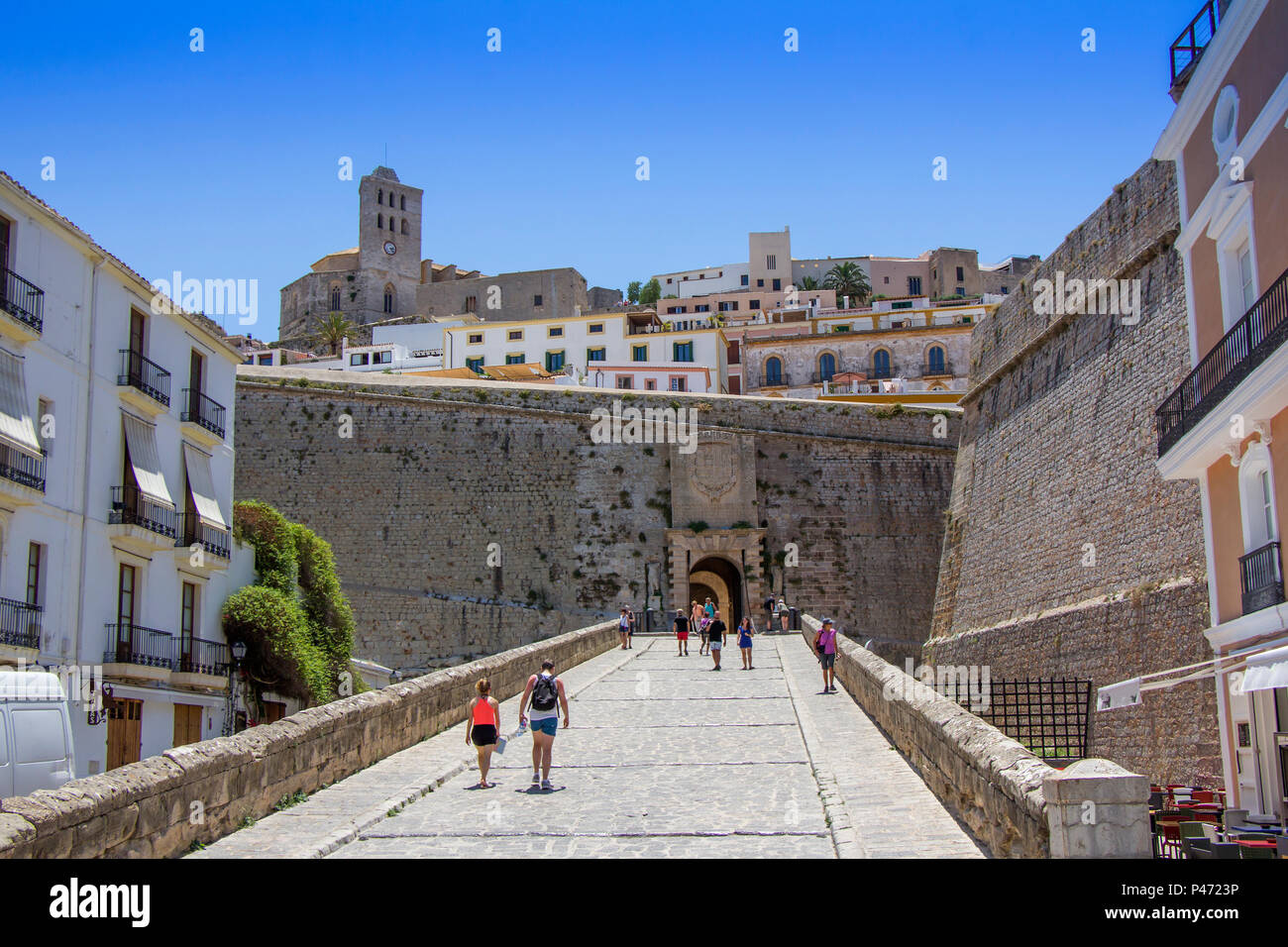 Entry to the Ibiza old town, called Dalt Vila. IBIZA is one of the ...