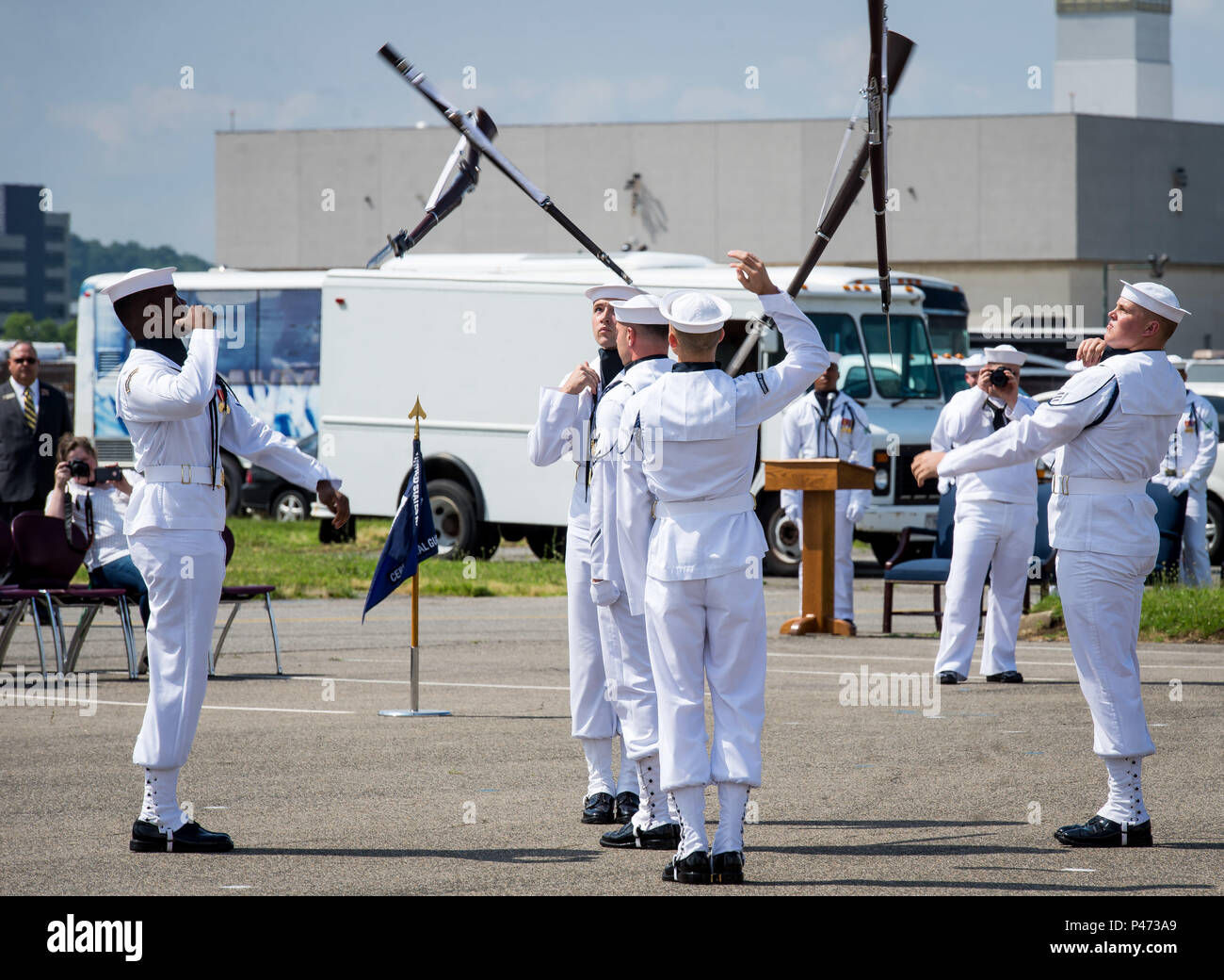 The U.S. Navy Ceremonial Guard's drill team performs during a change of ...