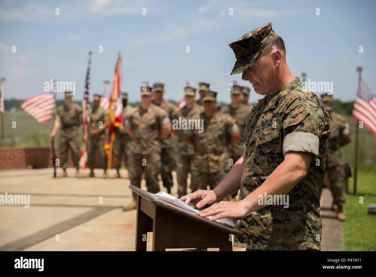 U.S. Marine Corps Gunnery Sgt. Mark E. Danchak retires during a ...