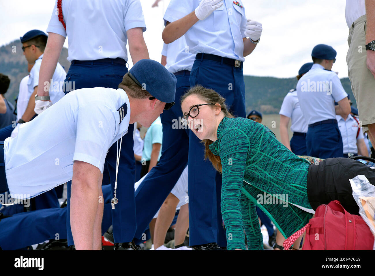 A Basic Cadet Training cadre member gives basic cadet instructions on ...