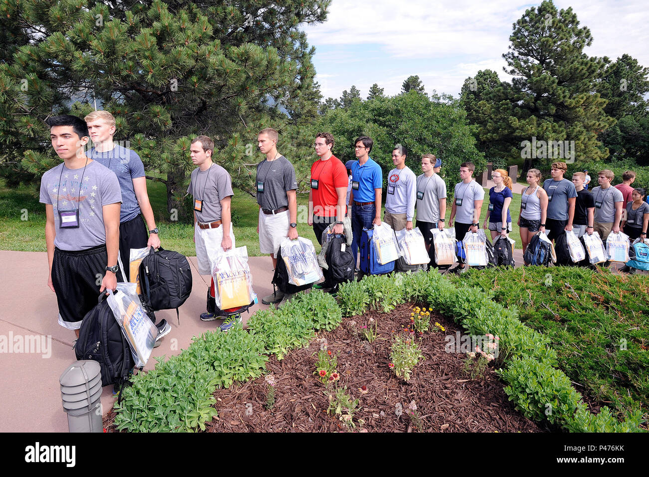 Basic cadets line up outside Doolittle Hall on Inprocessing Day for the ...