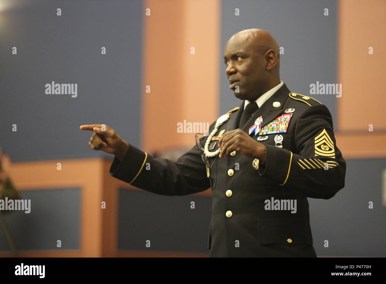 U.S. Army Command Sgt. Maj. Earl Allen gives a speech during his ...