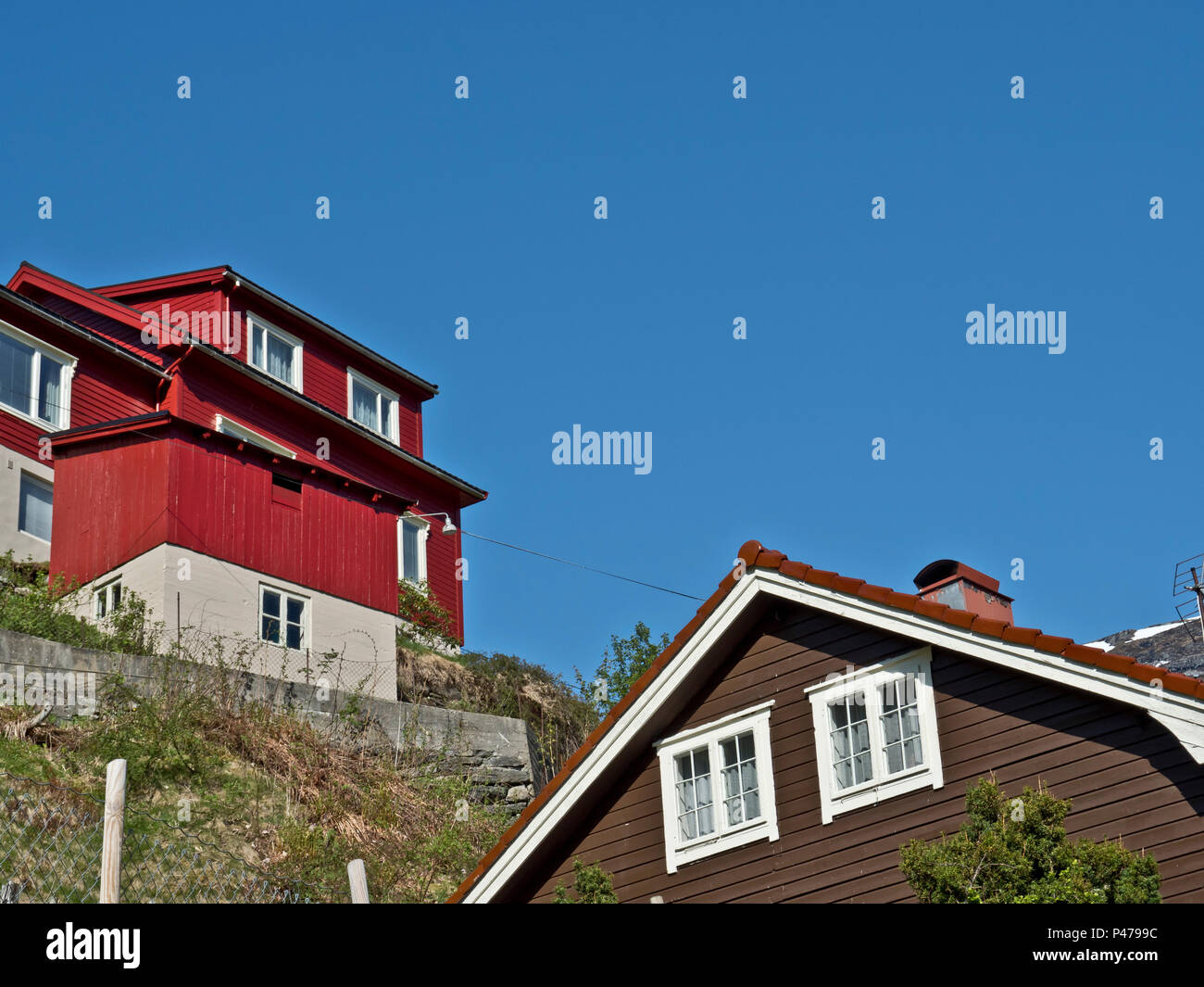 Typical Norwegian houses in Norway fjord area Stock Photo - Alamy