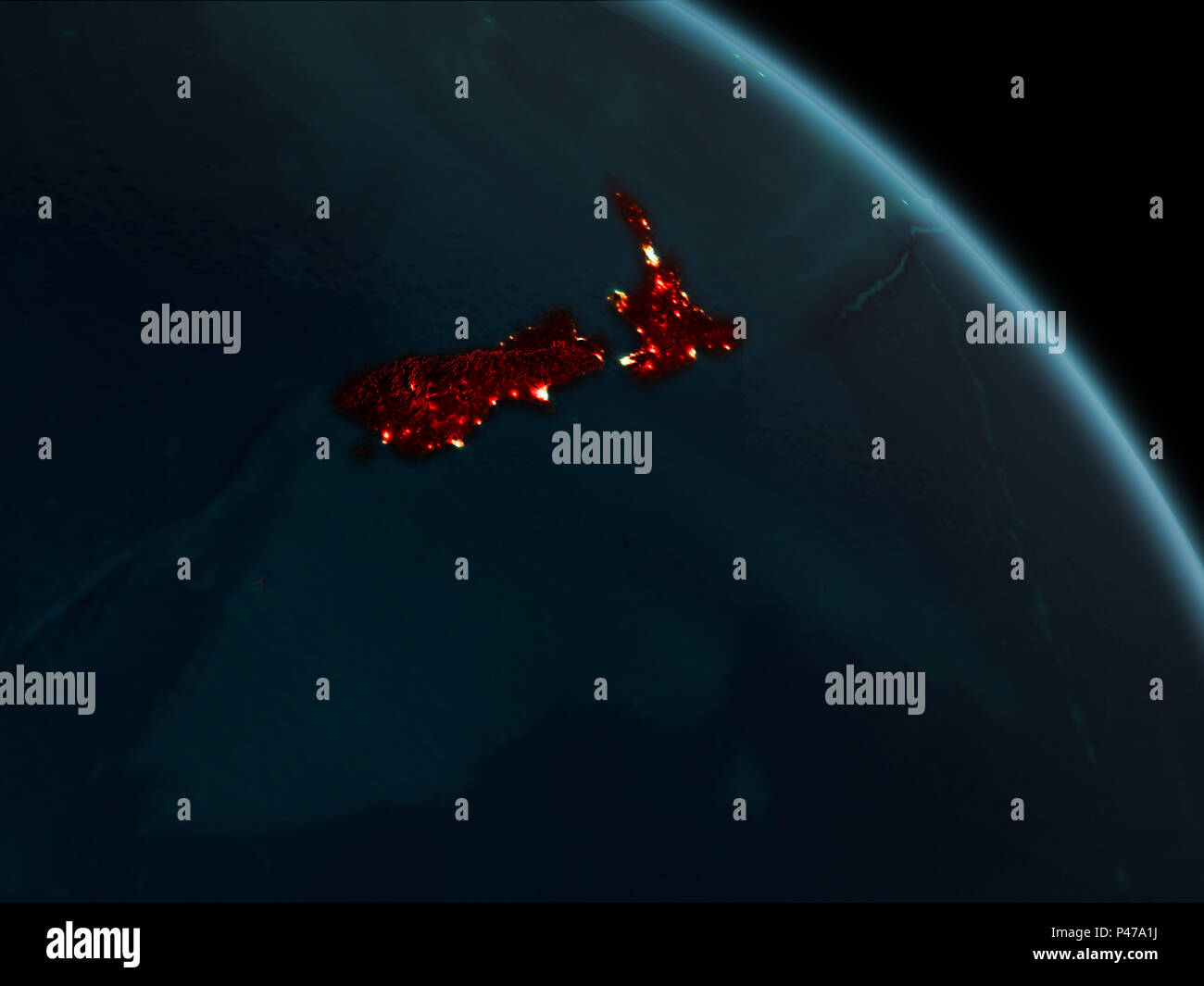 New Zealand from orbit of planet Earth at night with visible ...