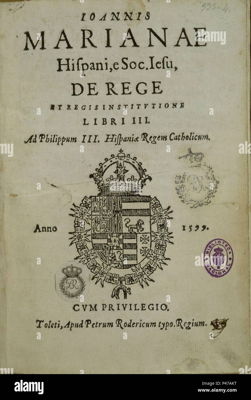 DE REGE ET REGIS INSTITUTIONE - 1599 - PRIMERA EDICION - SIGLO XVII ...