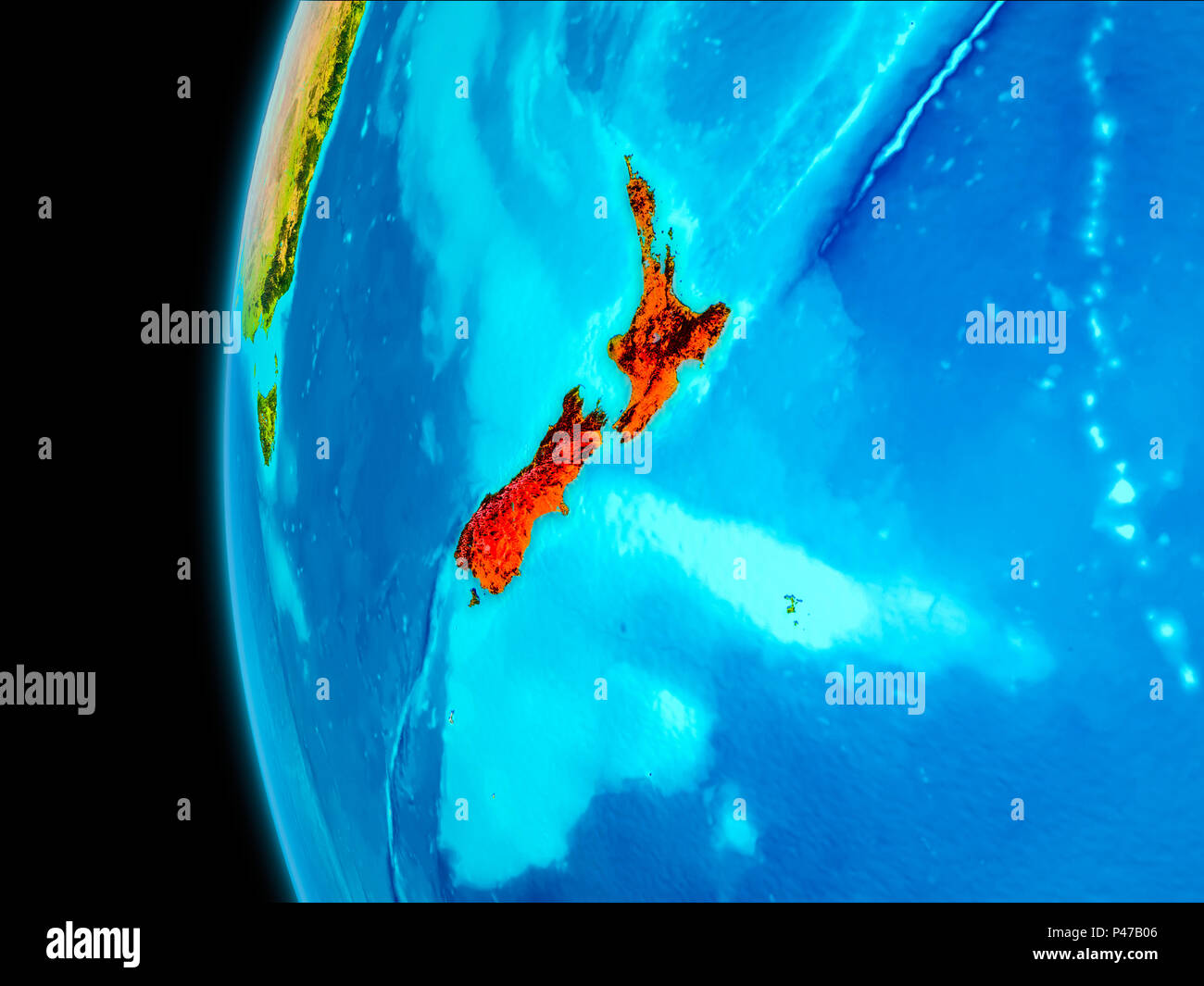 New Zealand as seen from Earth’s orbit on planet Earth highlighted in ...