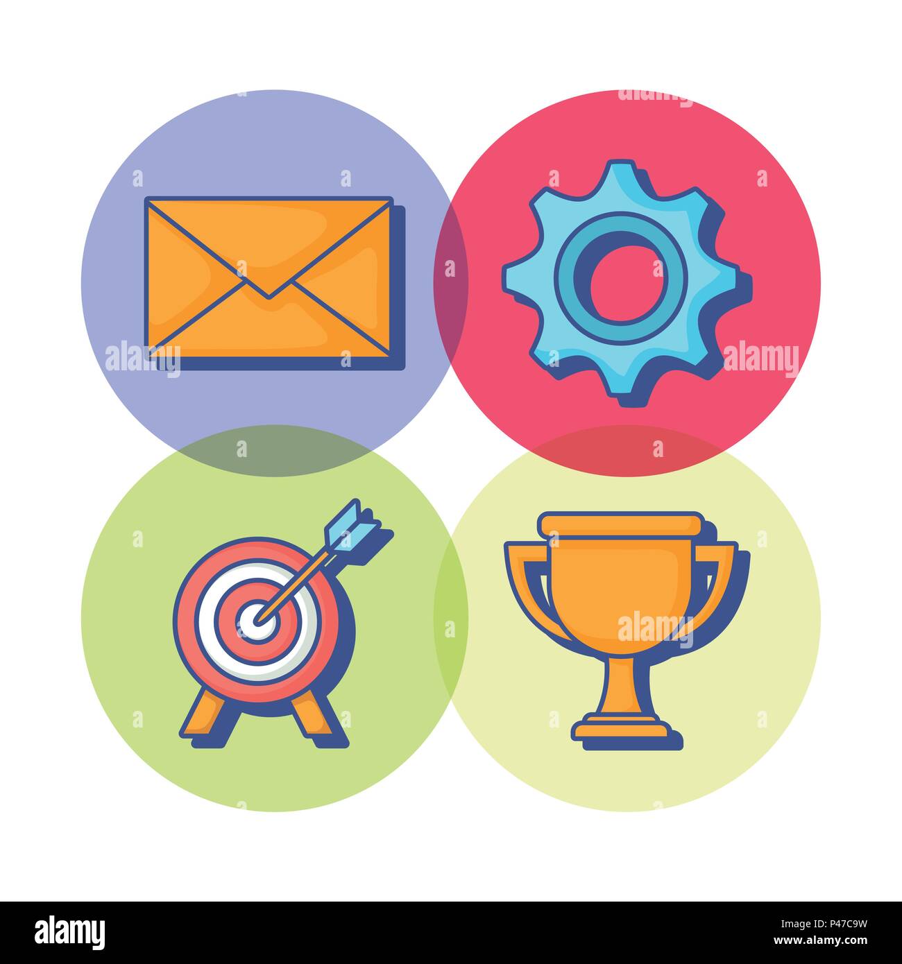 Digital marketing icon set over colorful circles and white background ...