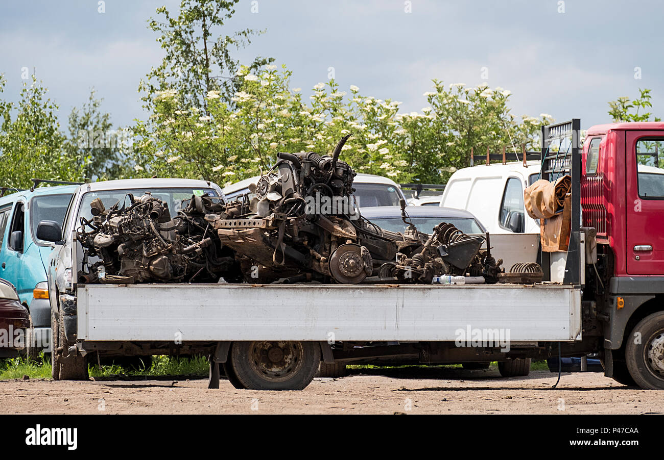 Truck load with scrap engine parts Stock Photo - Alamy