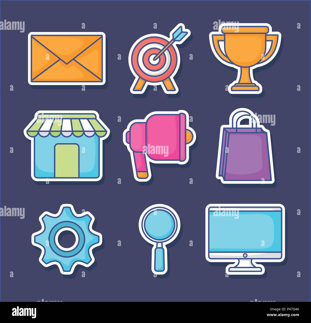 Digital marketing icon set over blue background, colorful design ...