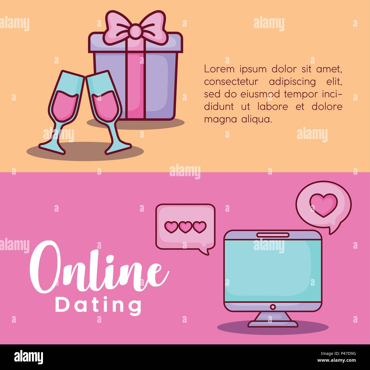Infographic presentation of online dating concept with gift box and ...