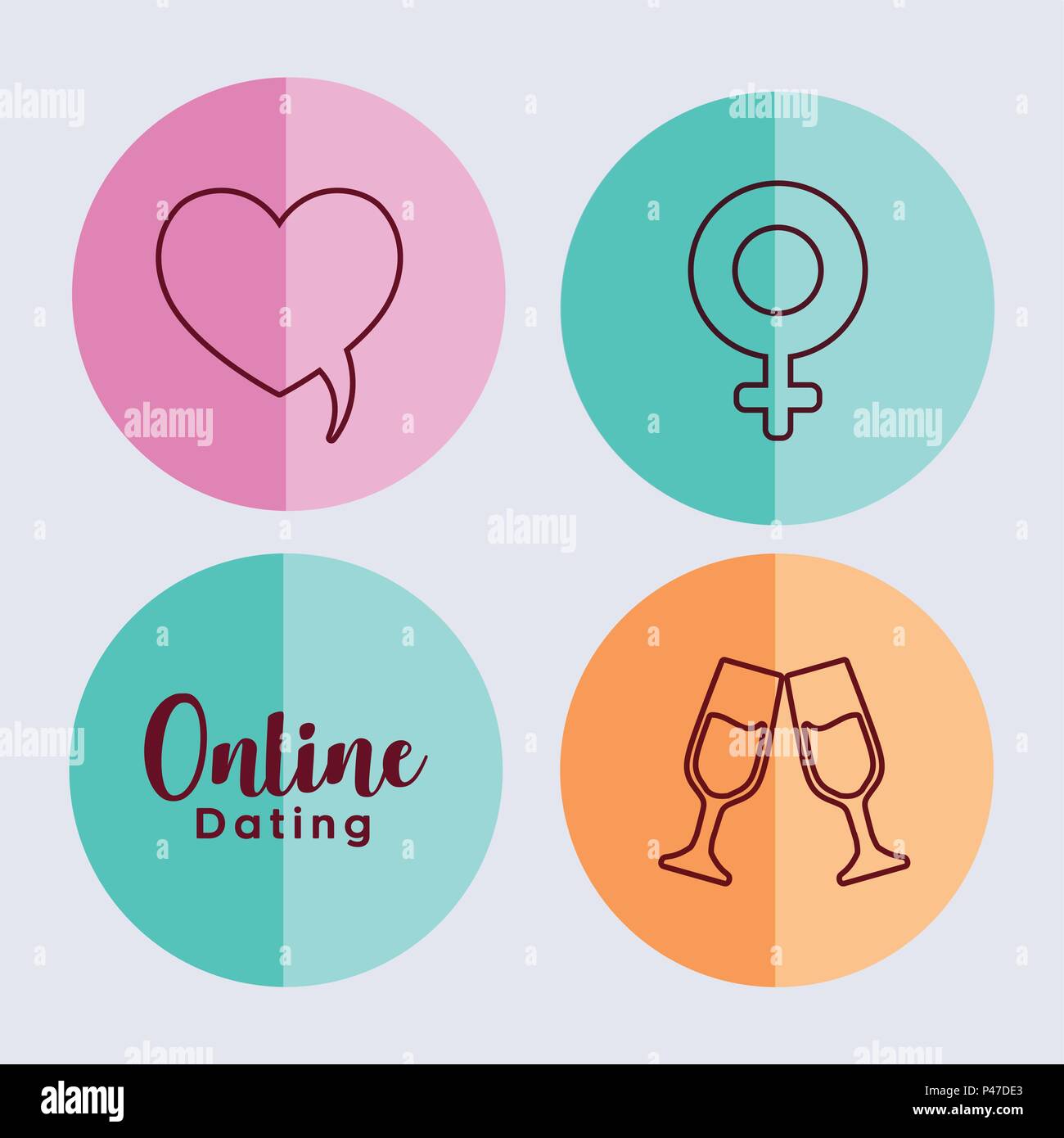 icon set of online dating concept over colorful circles and white ...