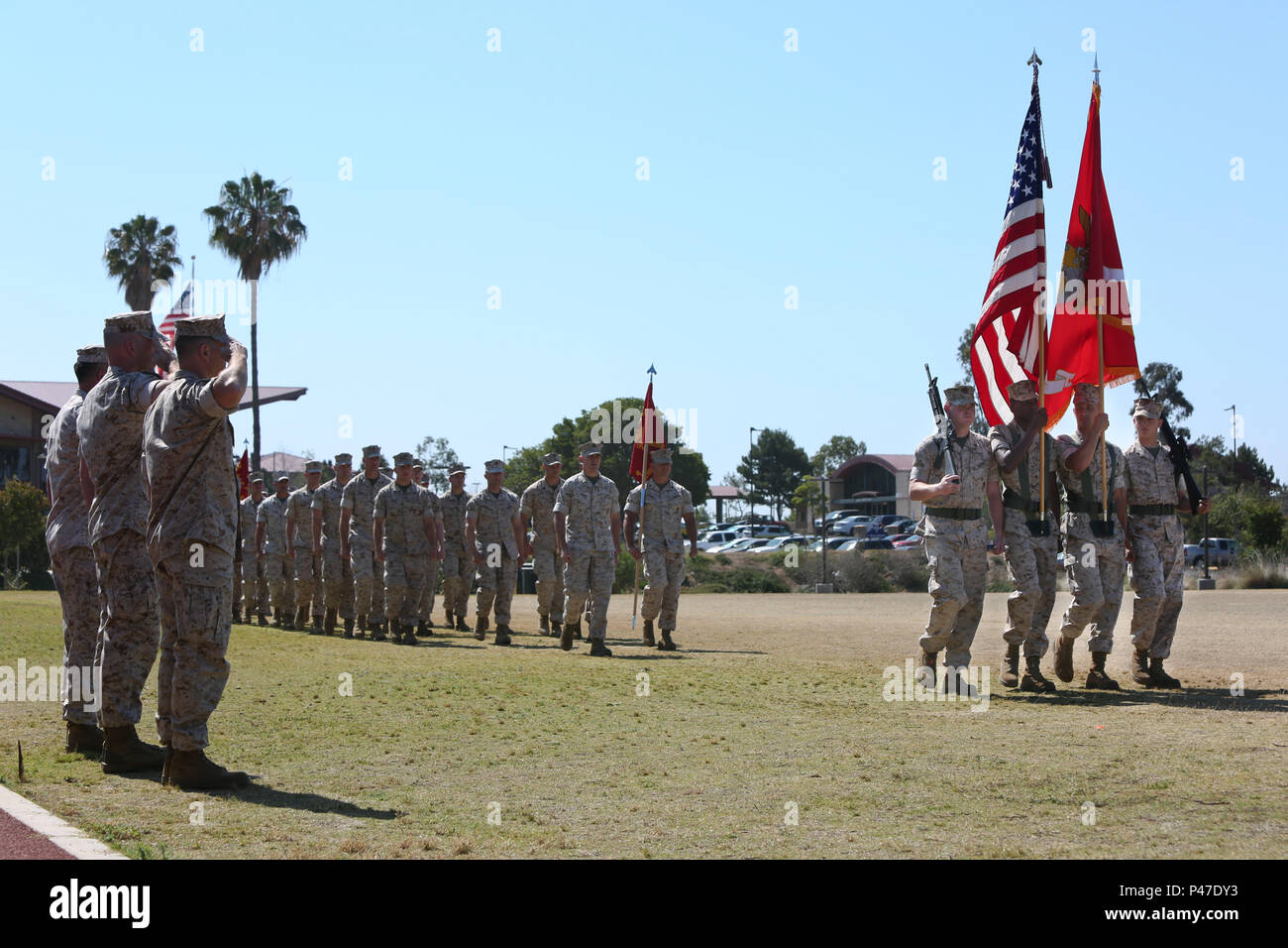 (Right to left) U.S. Marine Corps Col. Jon D. Duke, commanding officer ...