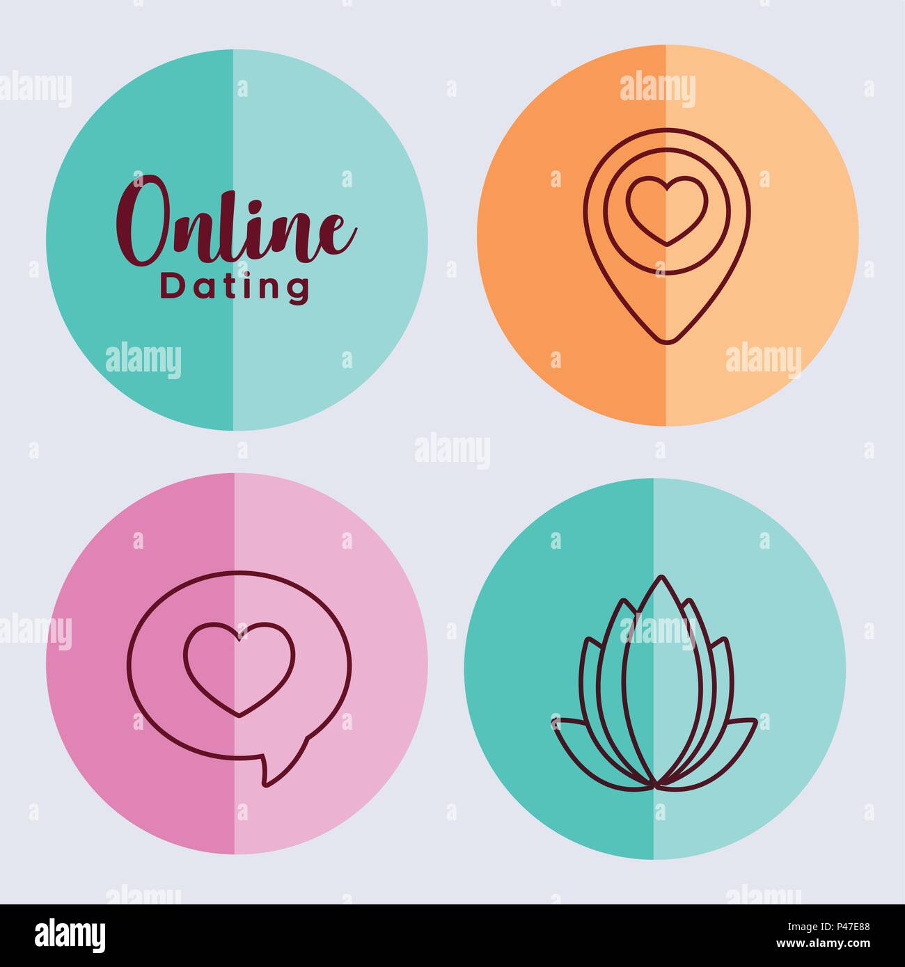 icon set of online dating concept over colorful circles and white ...