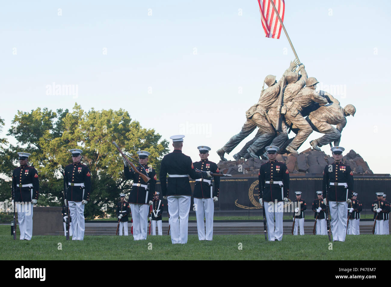 U.S. Marines with Marine Barracks Washington perform during a sunset ...