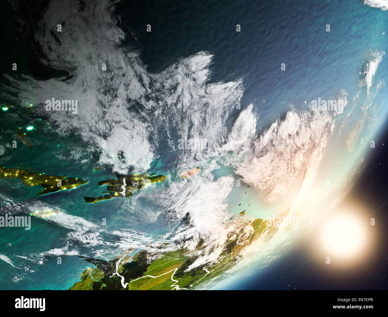 Puerto Rico from space with highly detailed surface textures and ...