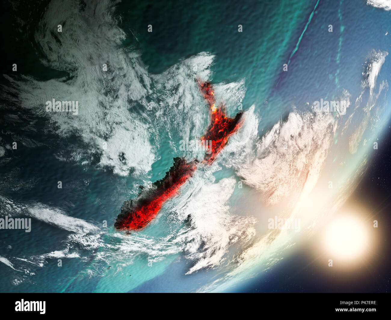 New Zealand from space with highly detailed surface textures and ...