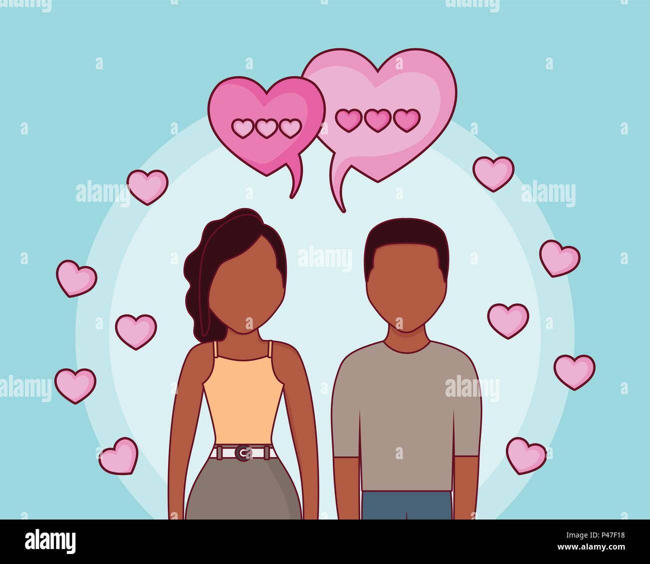online dating design with avatar couple and hearts around over blue ...